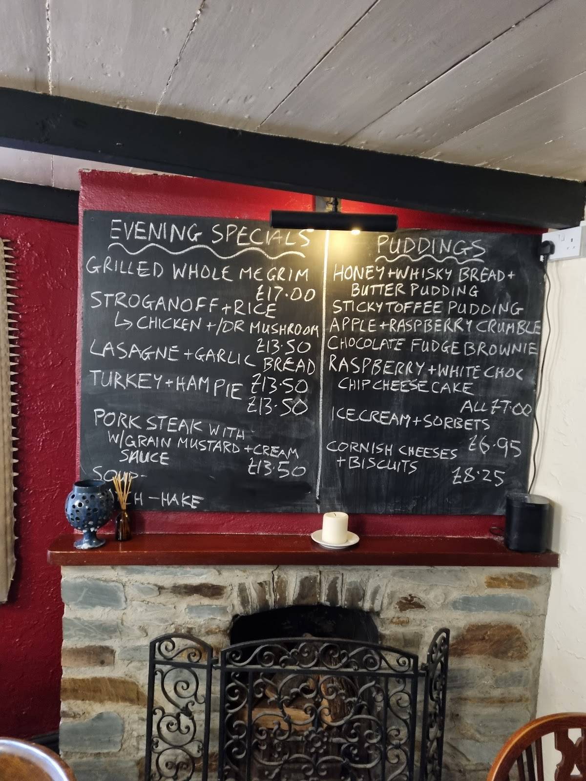 Menu at Bolingey Inn pub & bar, Perranporth