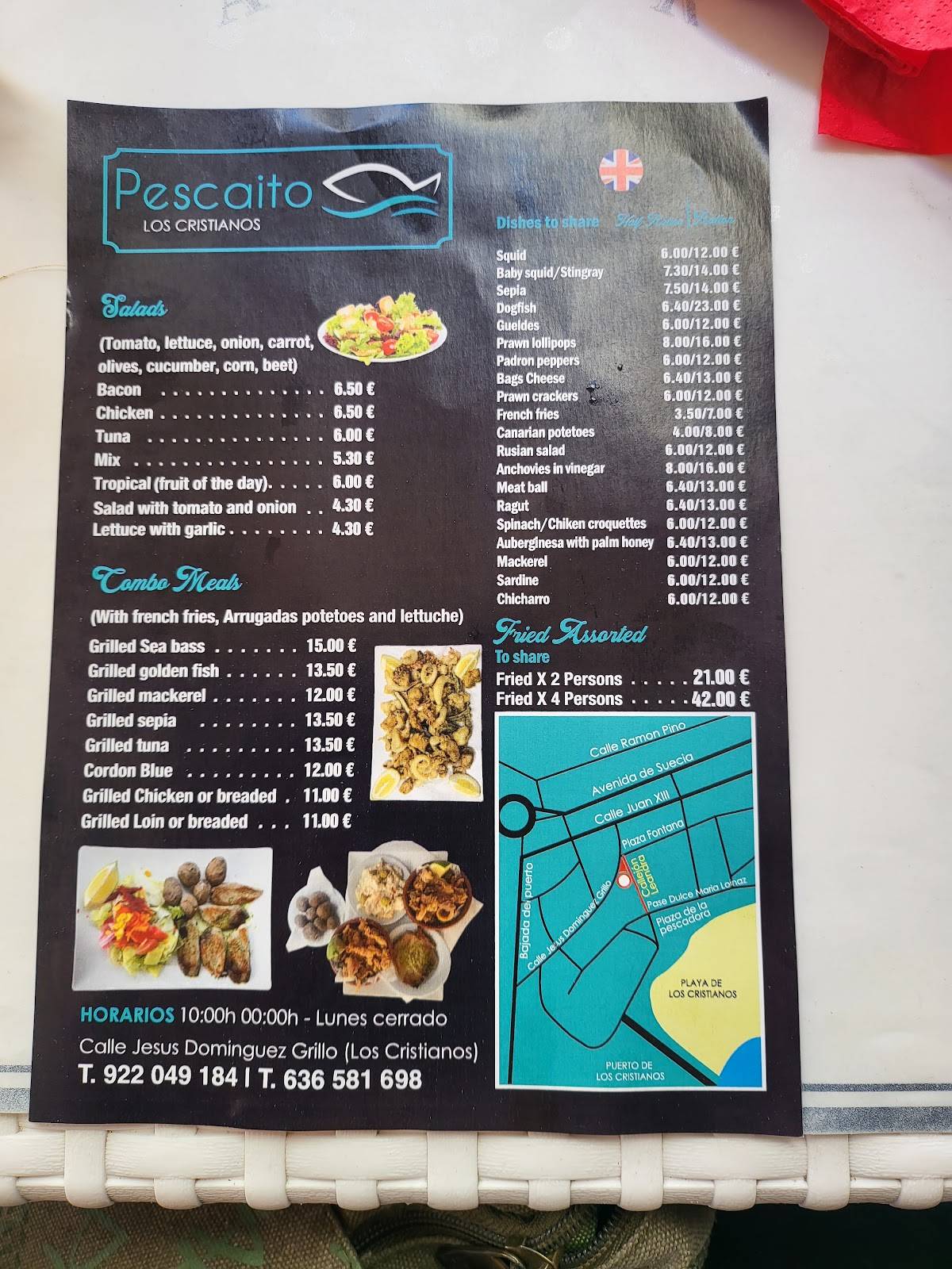 Menu at Pescaito los cristianos restaurant, Playa de las Américas
