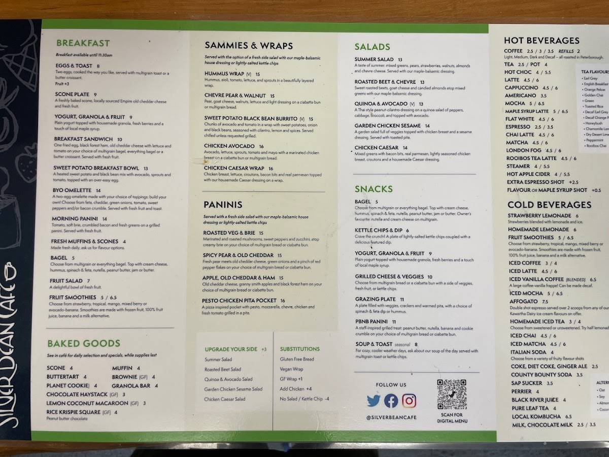 Menu at Silver Bean Cafe, Peterborough