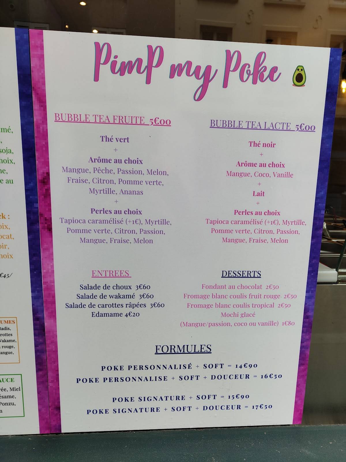 Menu at Pimp My Poke pub & bar, Paris