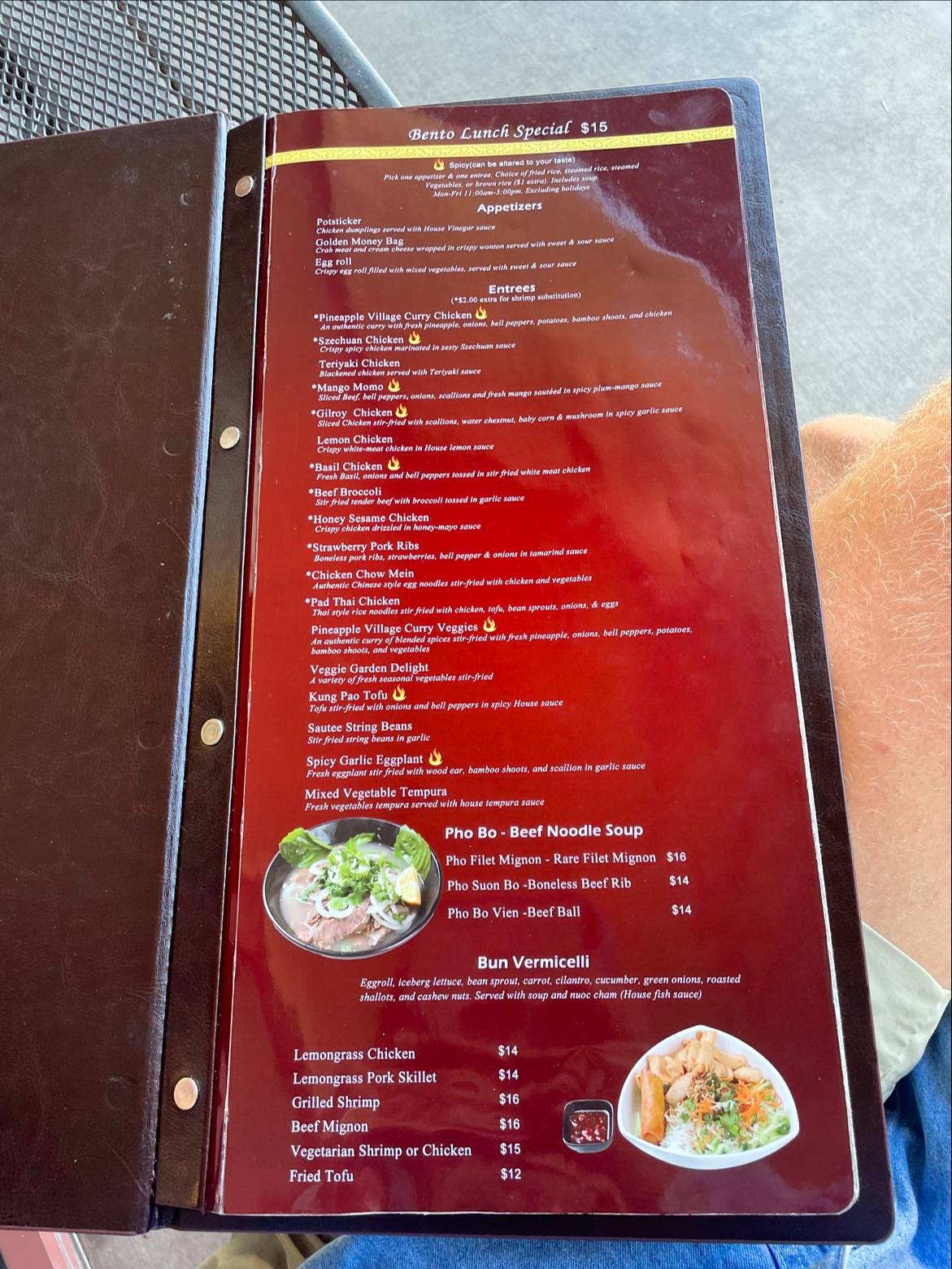 Menu at Pineapple Village restaurant, Gilroy