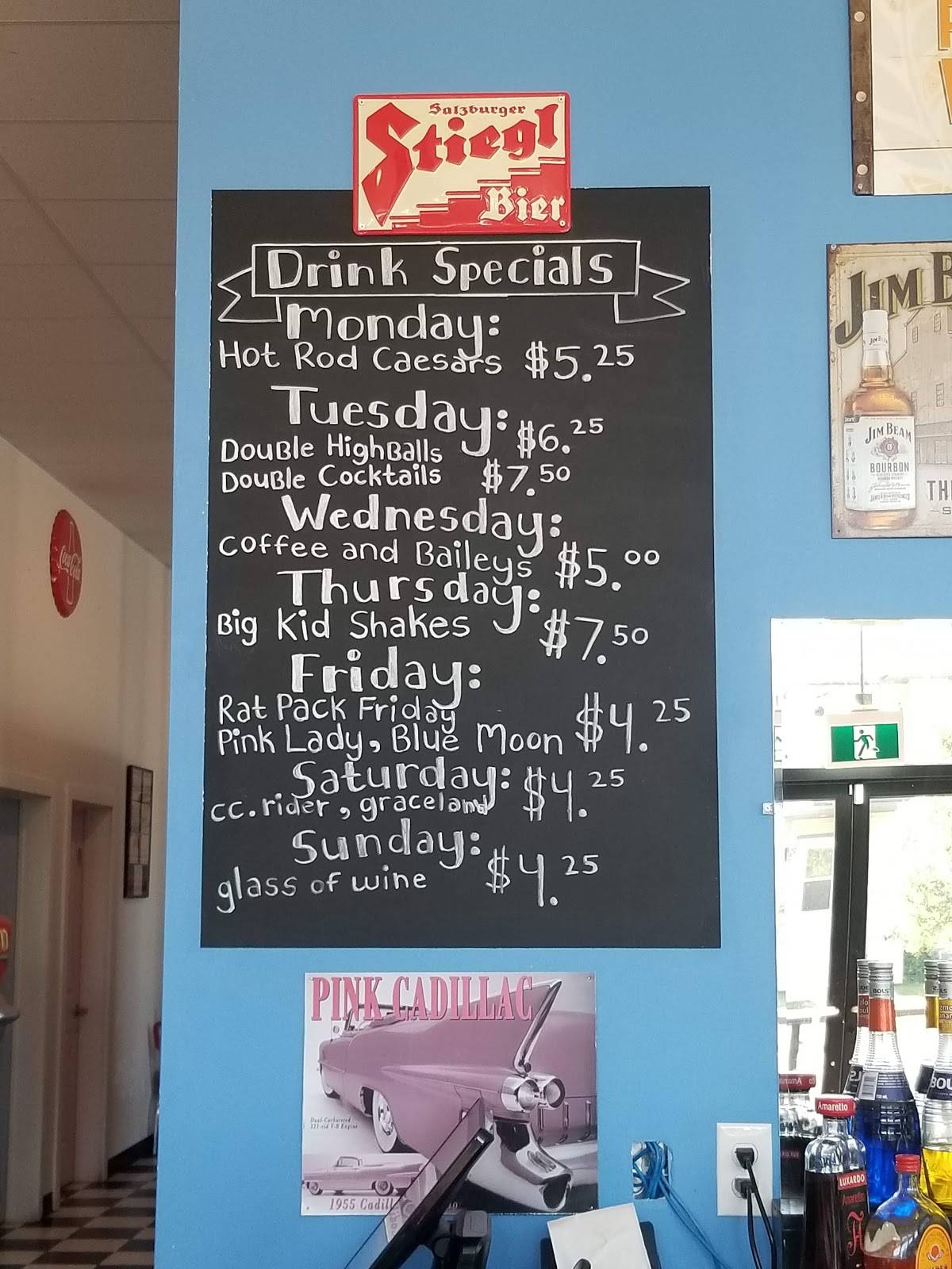 Menu at Pink Cadillacs Malt Shop & Diner restaurant, Saskatoon