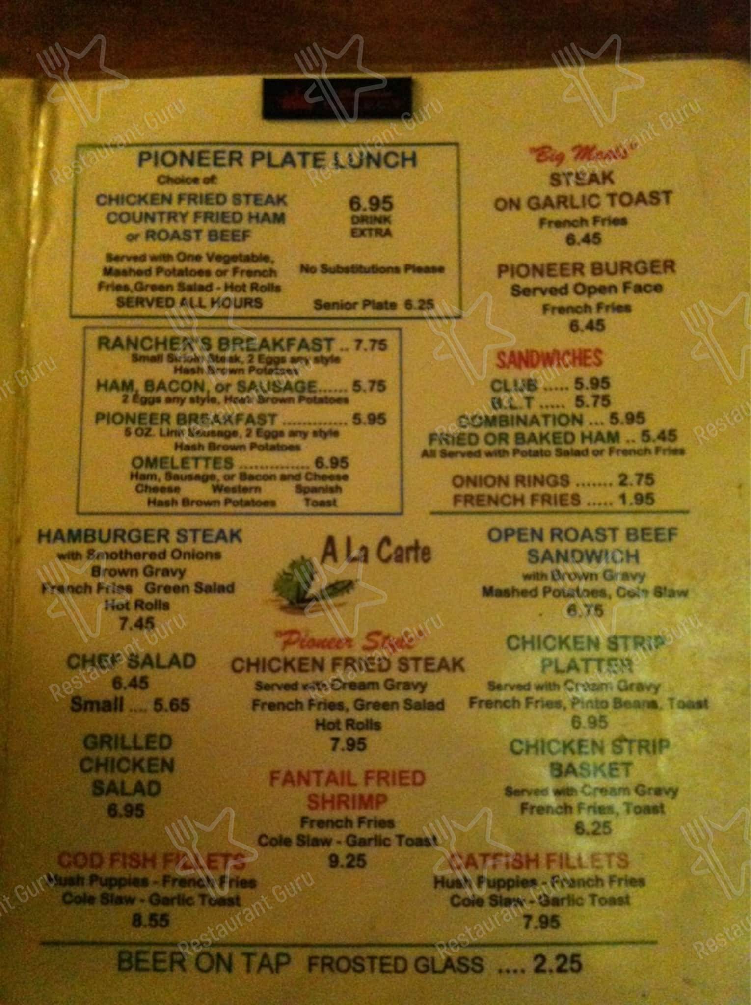Menu at Pioneer 3 Restaurant, Wichita Falls, Sheppard Access Rd #3