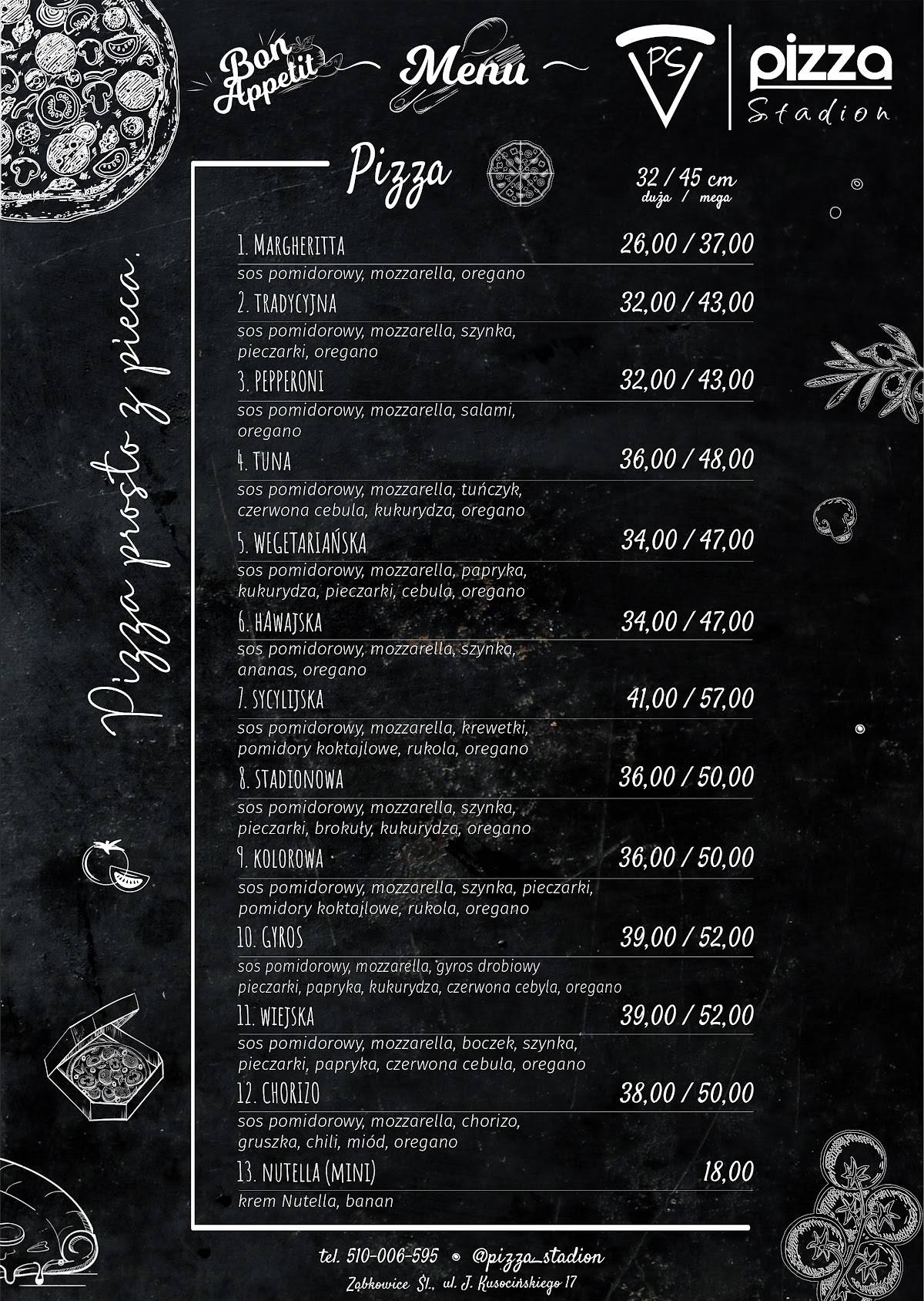 Menu at Pizzeria Pizza Stadion, Ząbkowice Śląskie