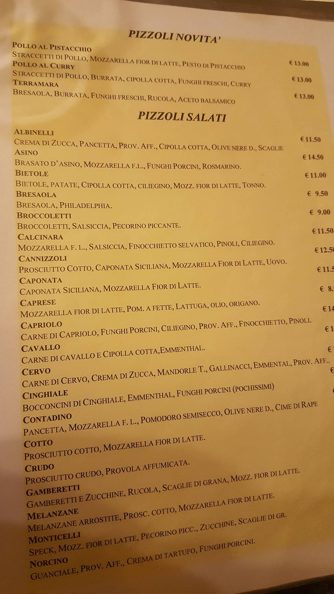 Menu da Pizzeria Pizzoleria Le Monache, Sortino