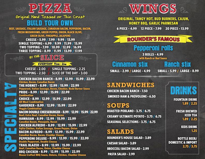 Menu at Rounder's Pizza pizzeria, Tyler, W SW Loop 323