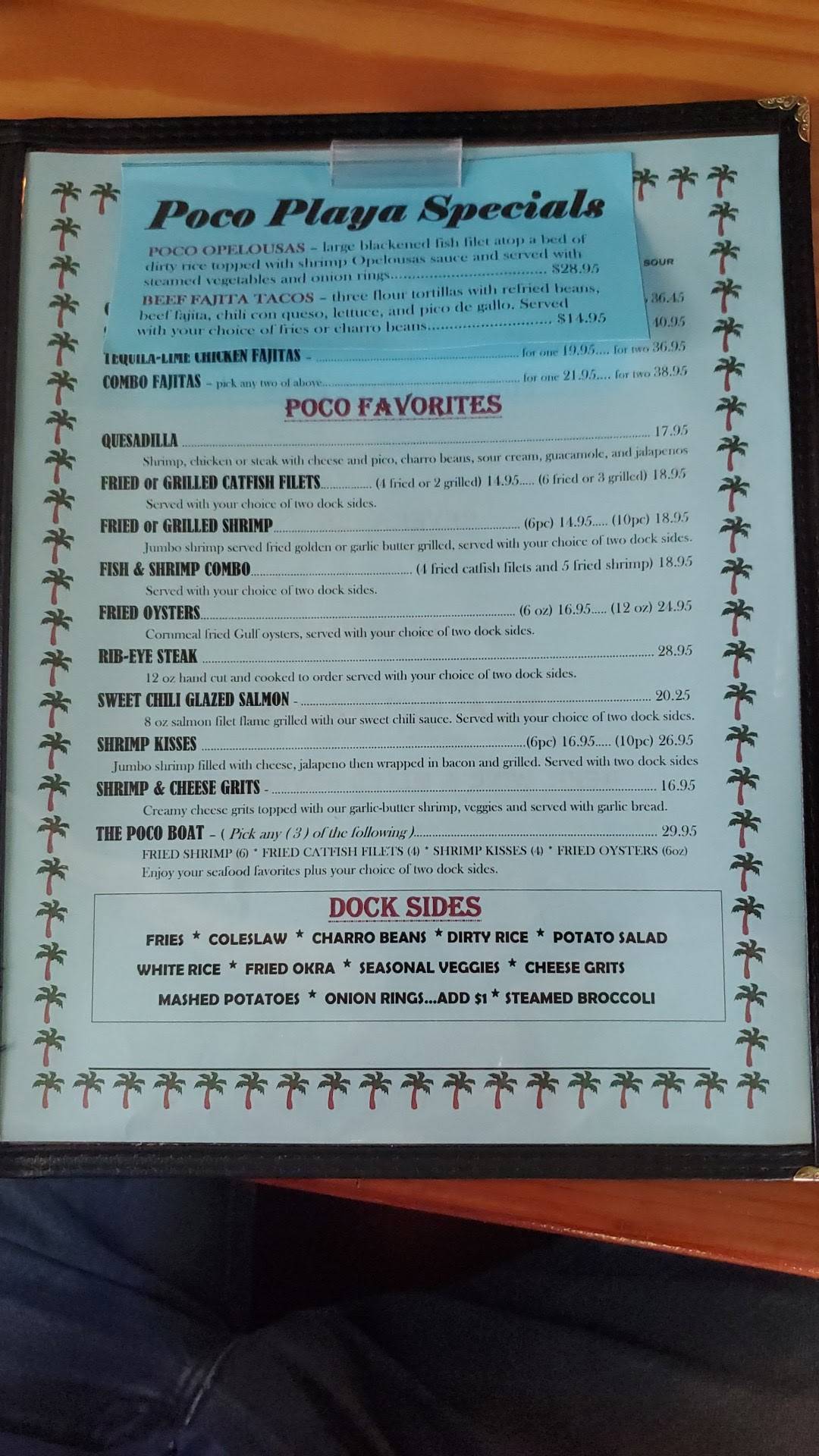 Menu at Poco Playa Fish Camp pub & bar, Matagorda