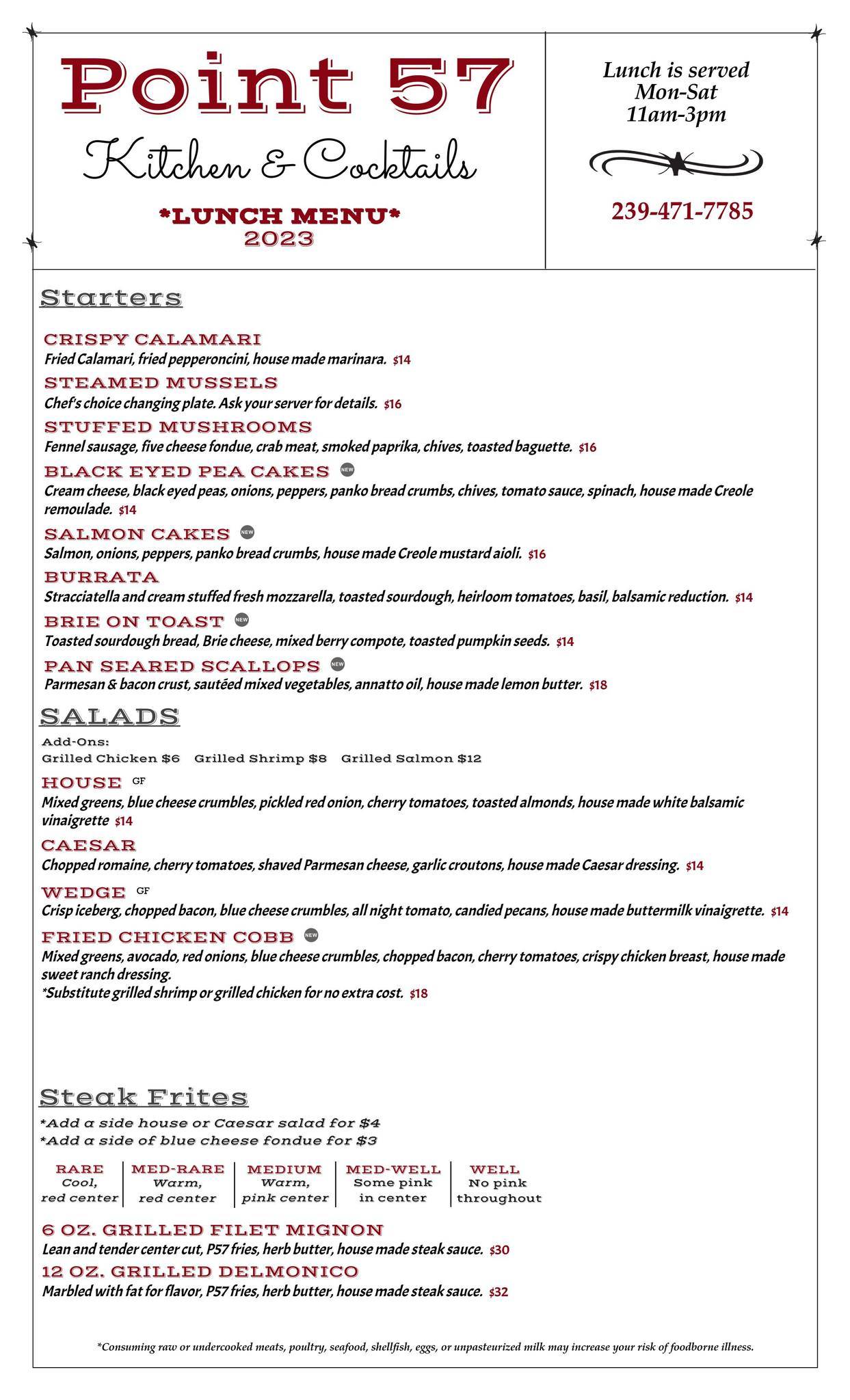Menu at Point 57 Kitchen & Cocktails restaurant, Cape Coral