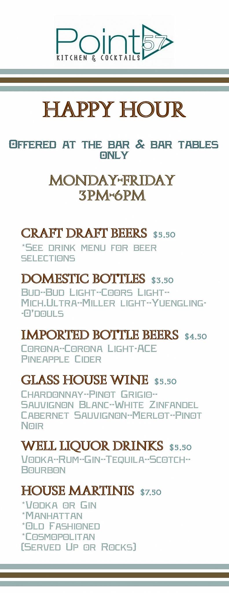 Menu at Point 57 Kitchen & Cocktails restaurant, Cape Coral
