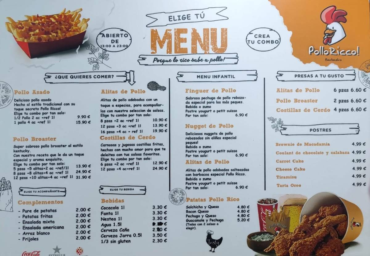 Menu at Pollo Ricco restaurant, Barbastro