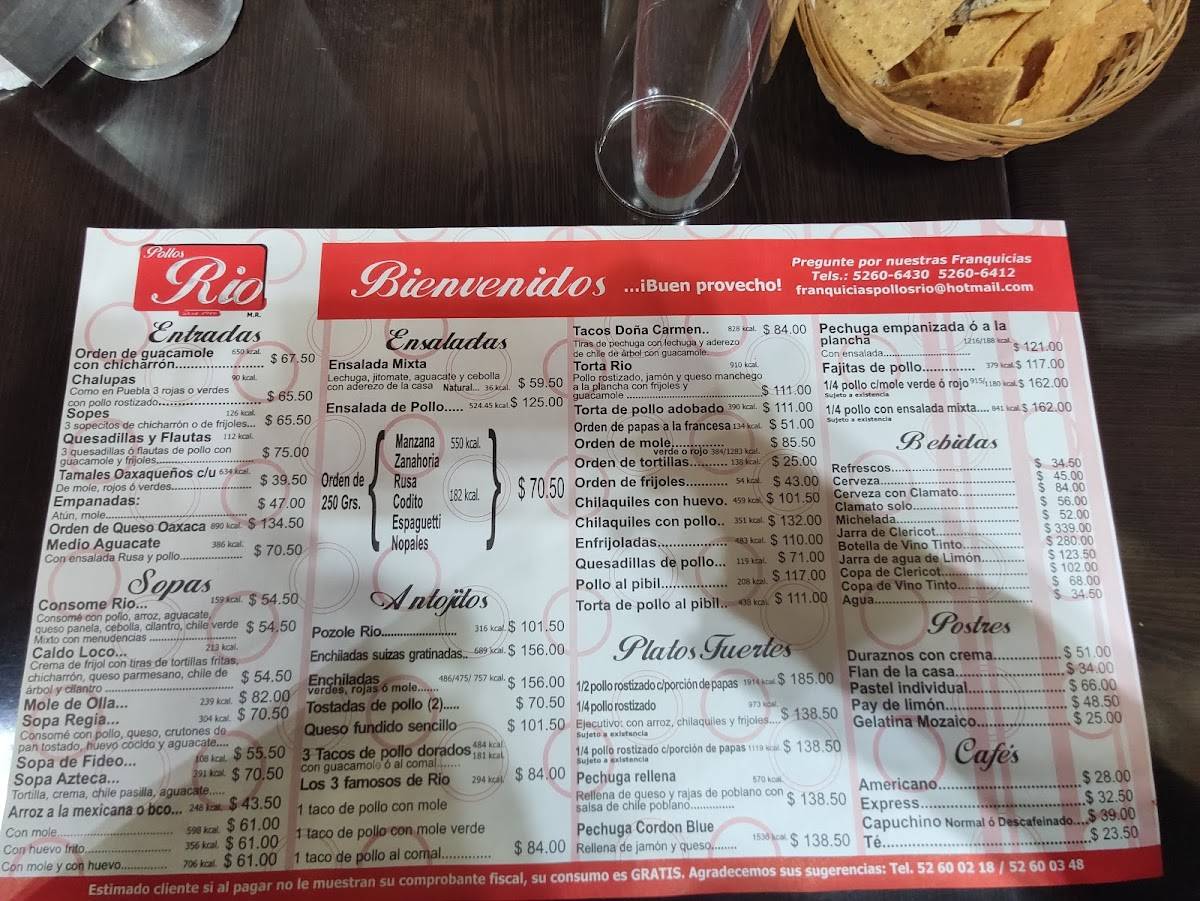 Menu at Pollos Río Gutenberg restaurant, Mexico City, Gutenberg 16