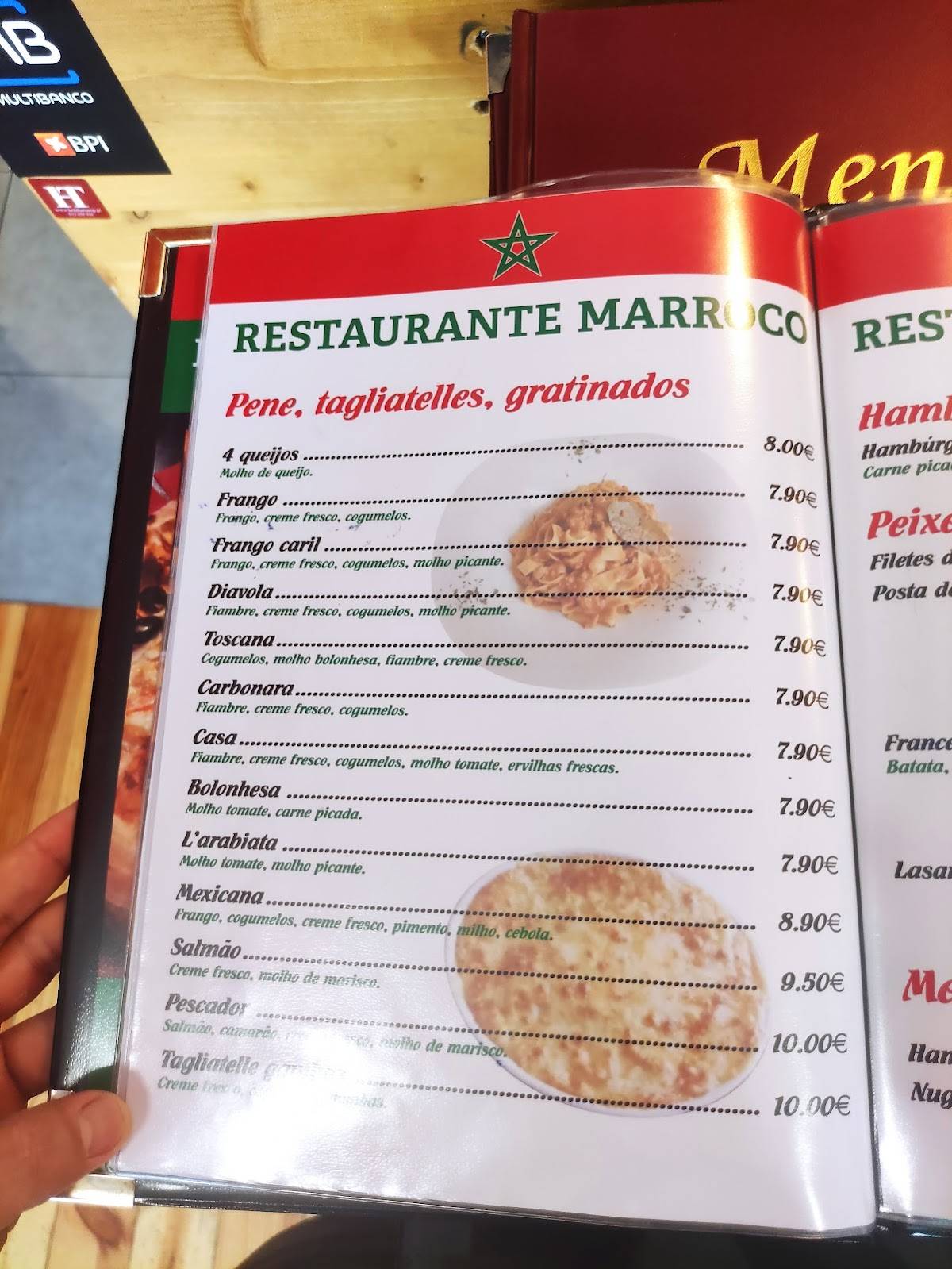 Menu at Moroccan Restaurant, Porto