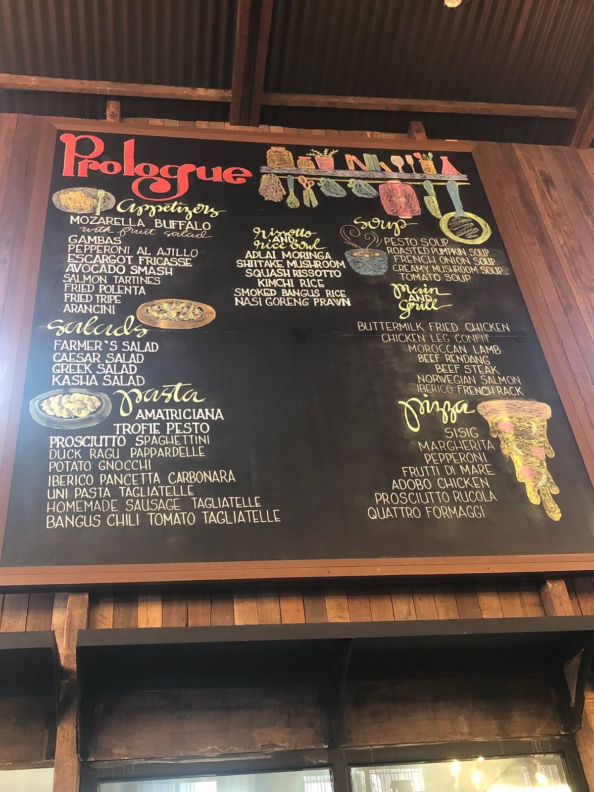 Menu at Prologue QC restaurant, Quezon City