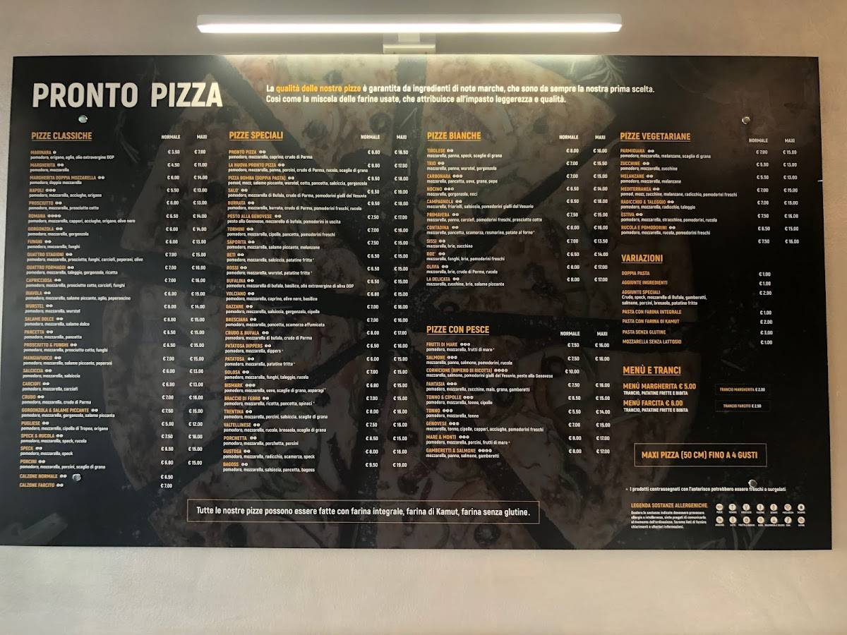 Menu au Pronto Pizza Salò pizzeria, Salò