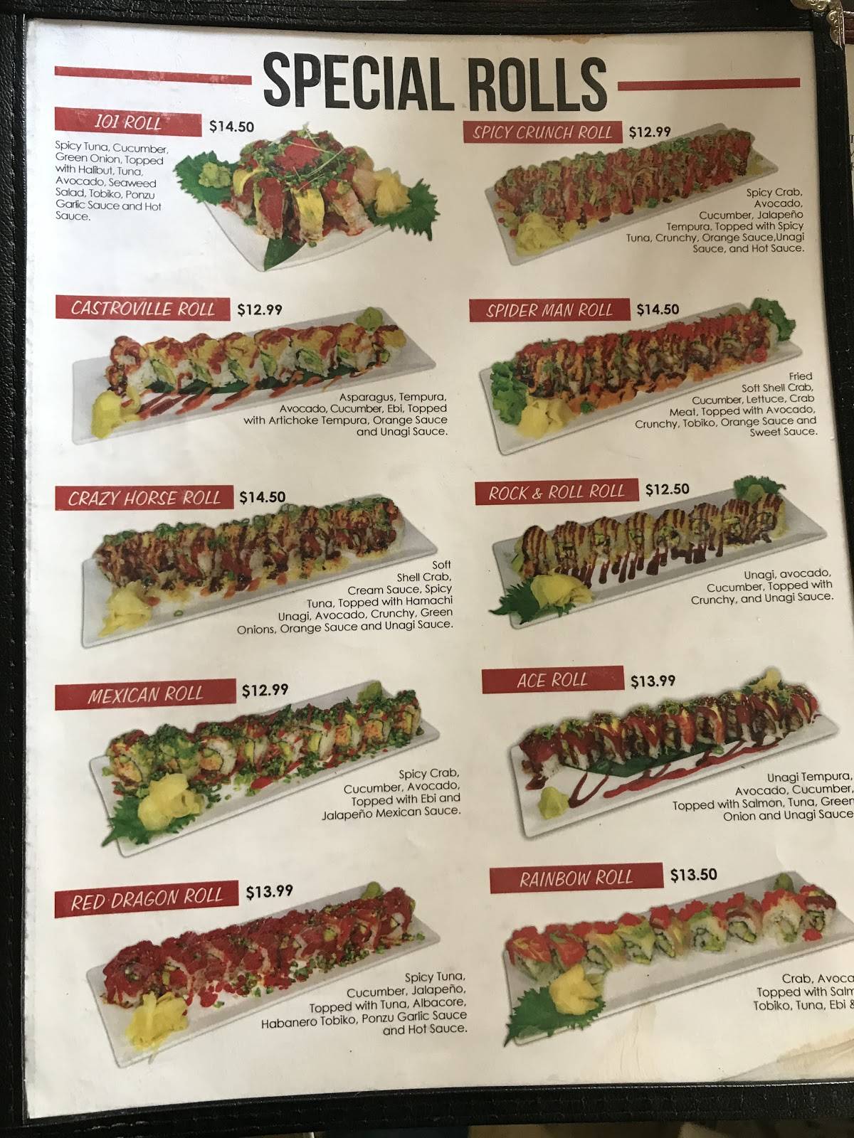 Menu at Ichiban Sushi restaurant, Prunedale