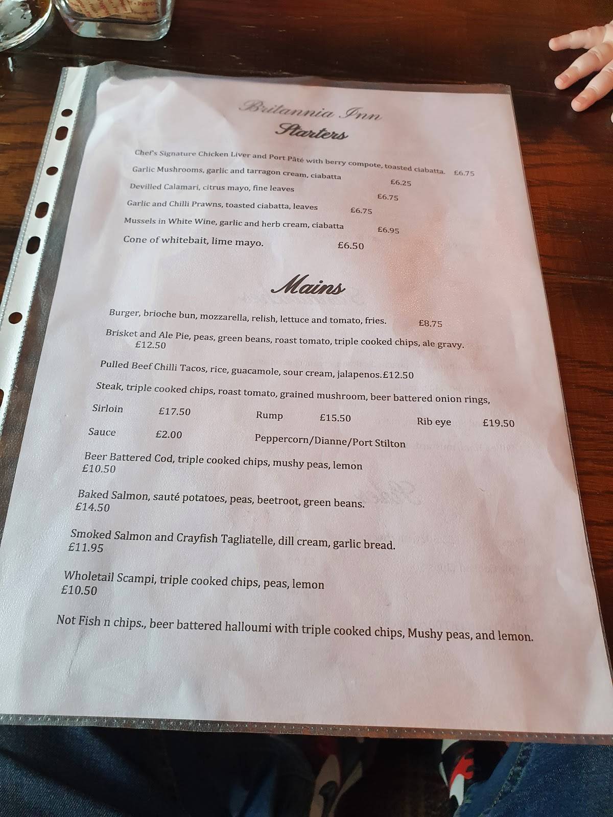 Menu at Britannia Inn Halkyn pub & bar, Halkyn