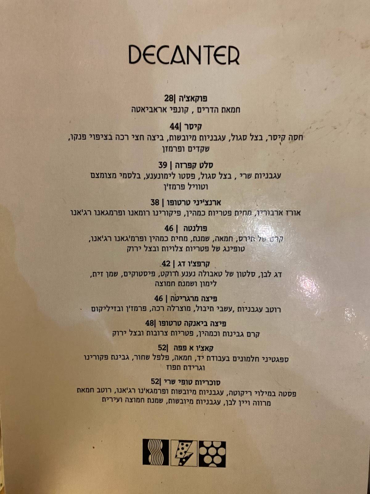 Menu at Decanter pub & bar, Tel Aviv-Yafo