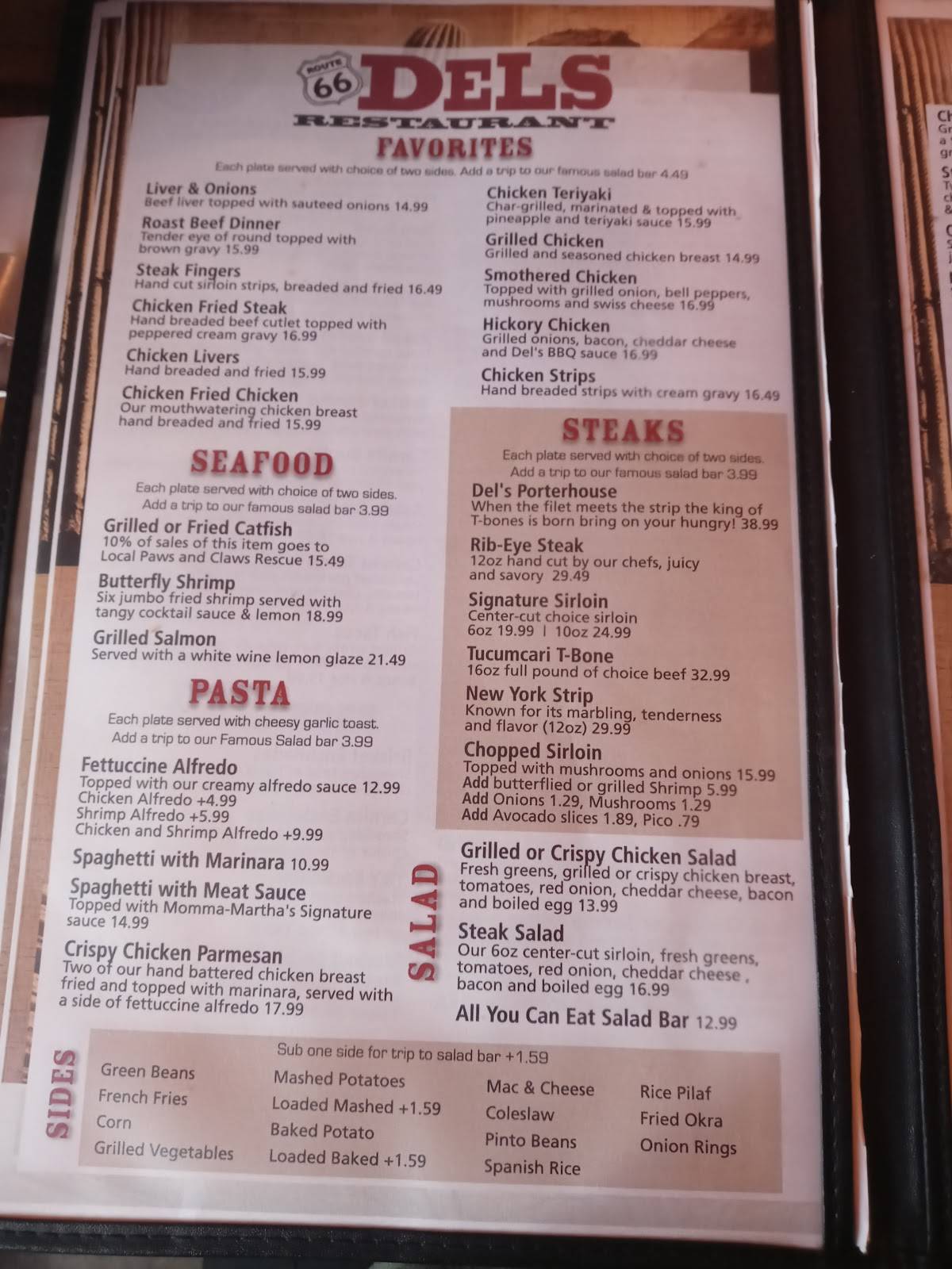 Menu at Del's Restaurant, Tucumcari