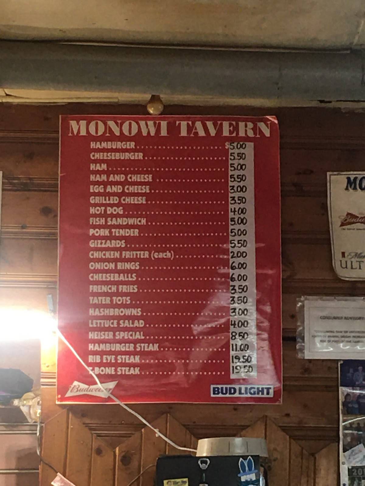 Menu at Monowi Tavern pub & bar, Monowi