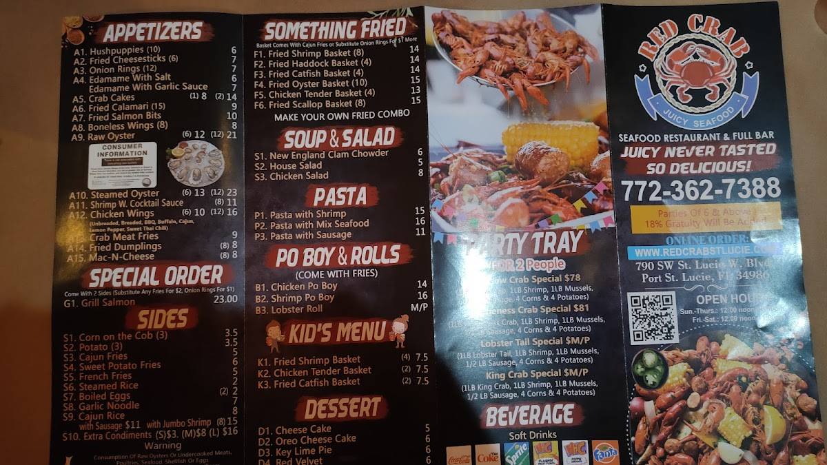 Menu at Red Crab - Juicy Seafood & Bar, Port St. Lucie