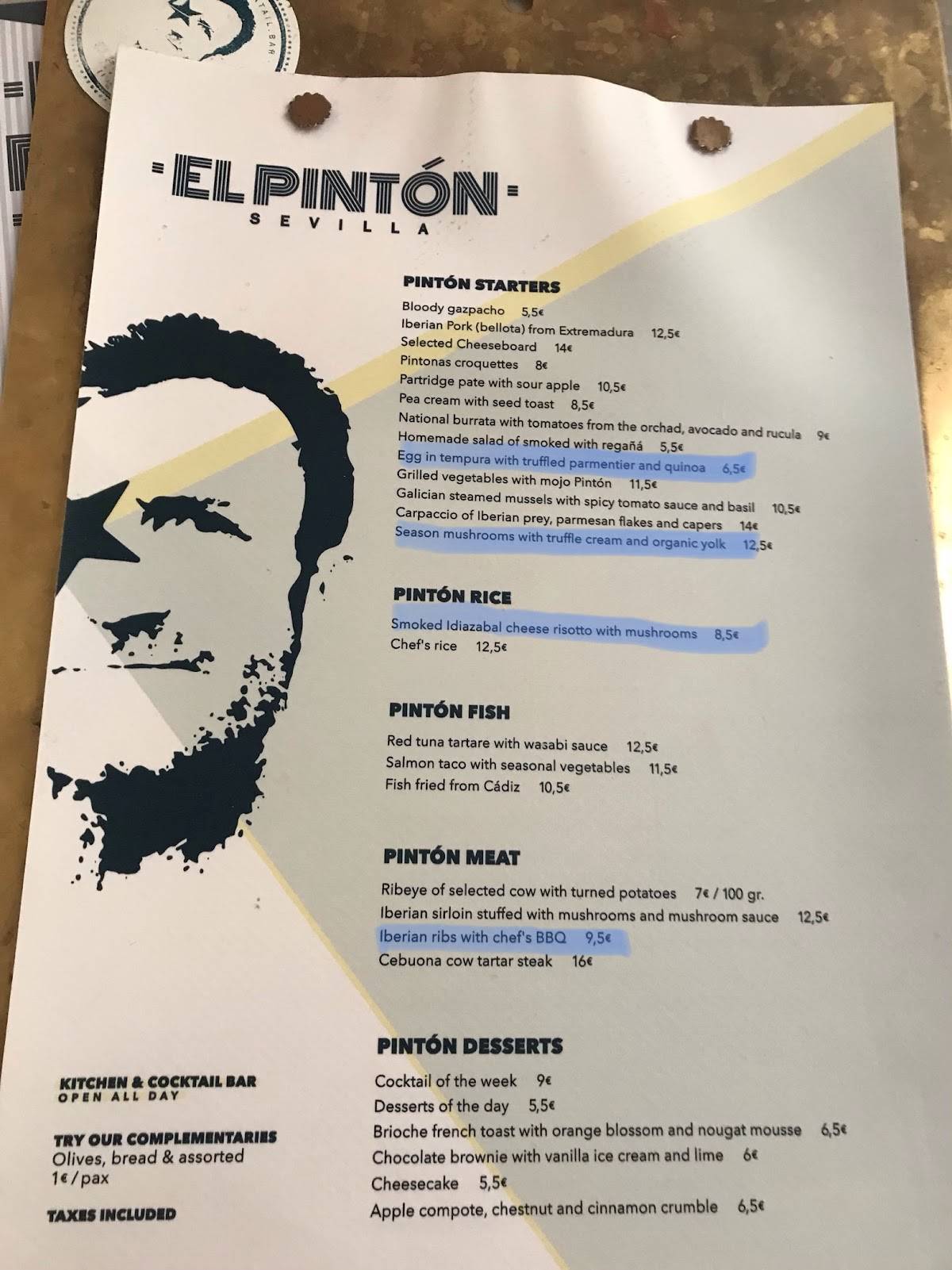 Menu at Restaurante El Pintón, Seville
