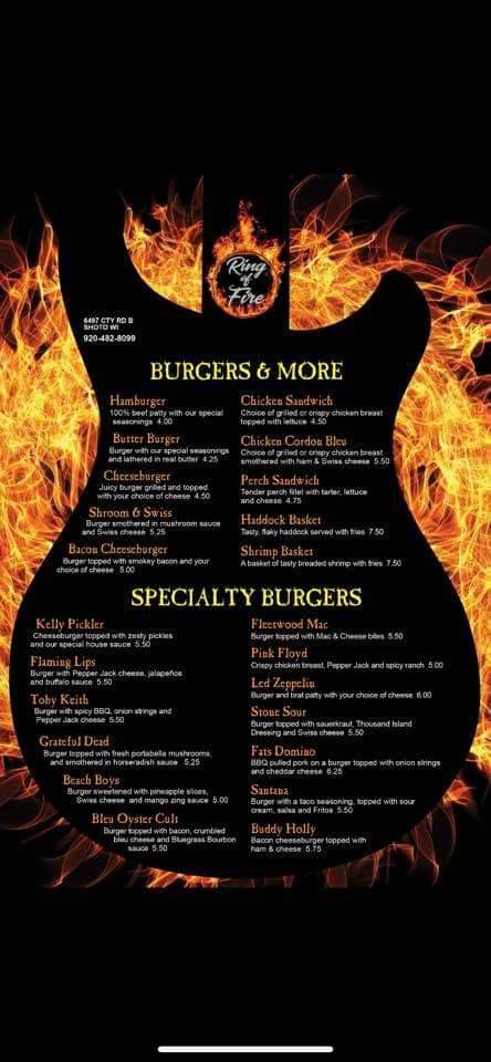 Menu at Ring Of Fire pub & bar, Two Rivers