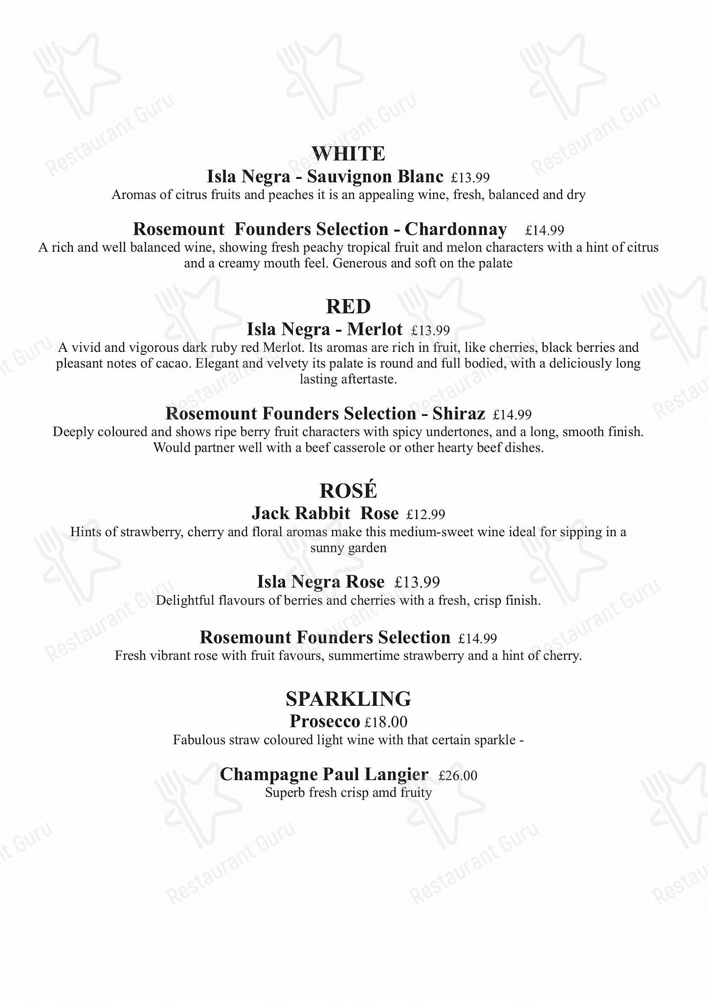Menu at Robin Hood pub & bar, Leigh