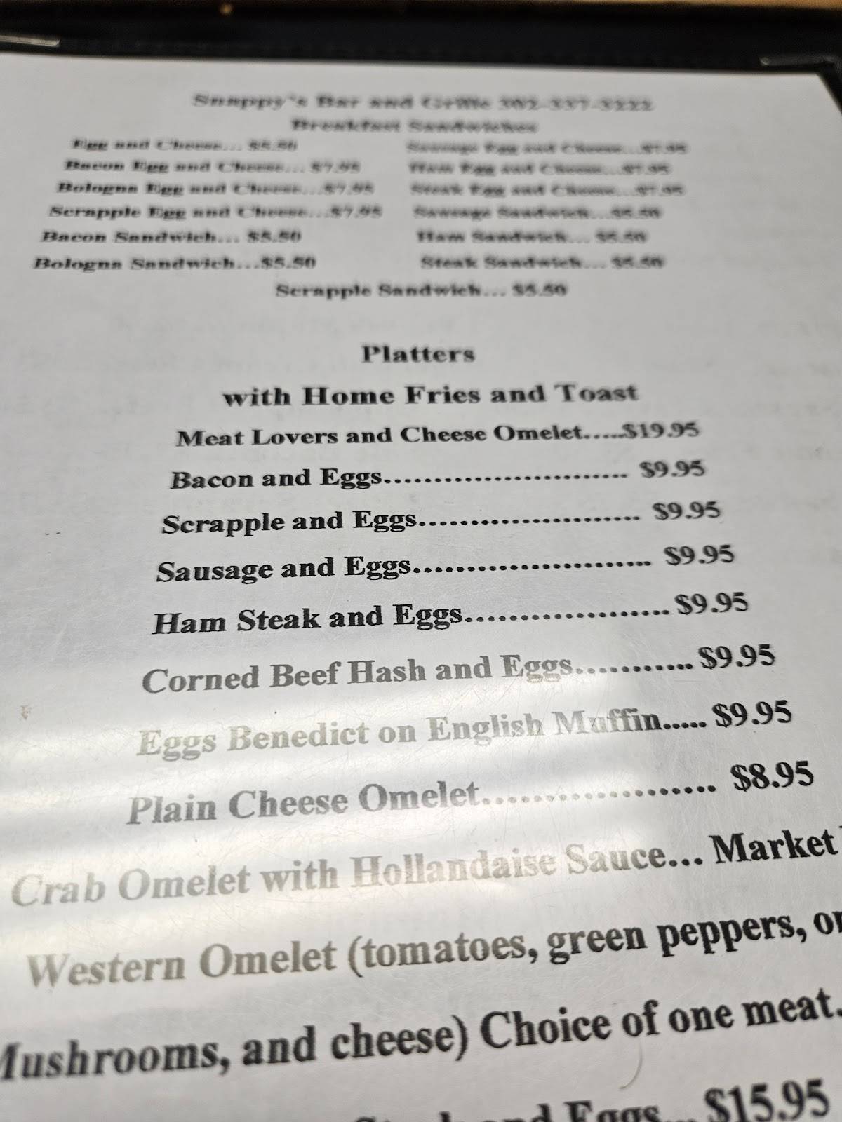Menu at Snappy's Bar & Grille, Bridgeville