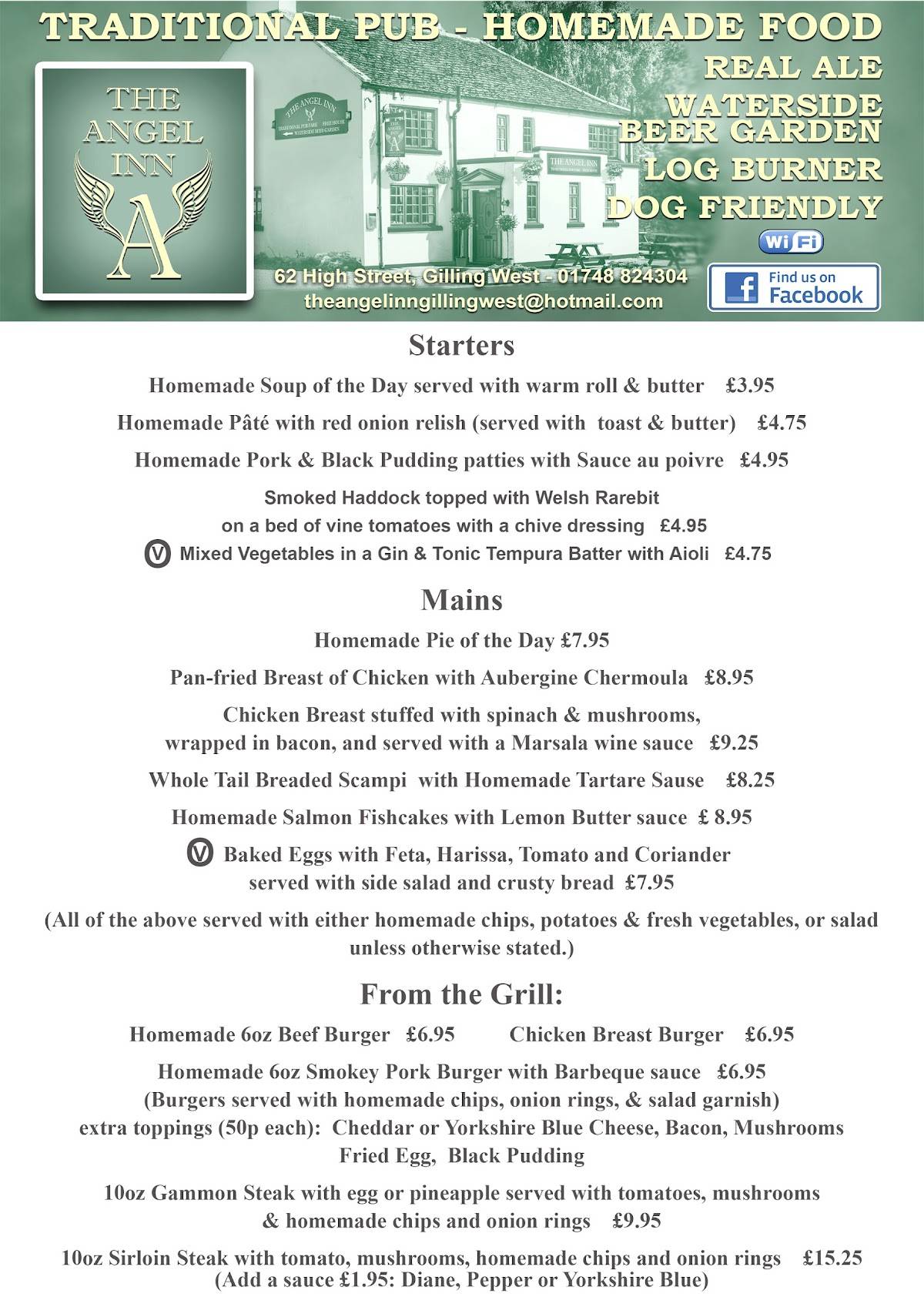 Menu at The Angel Inn pub & bar, Richmond