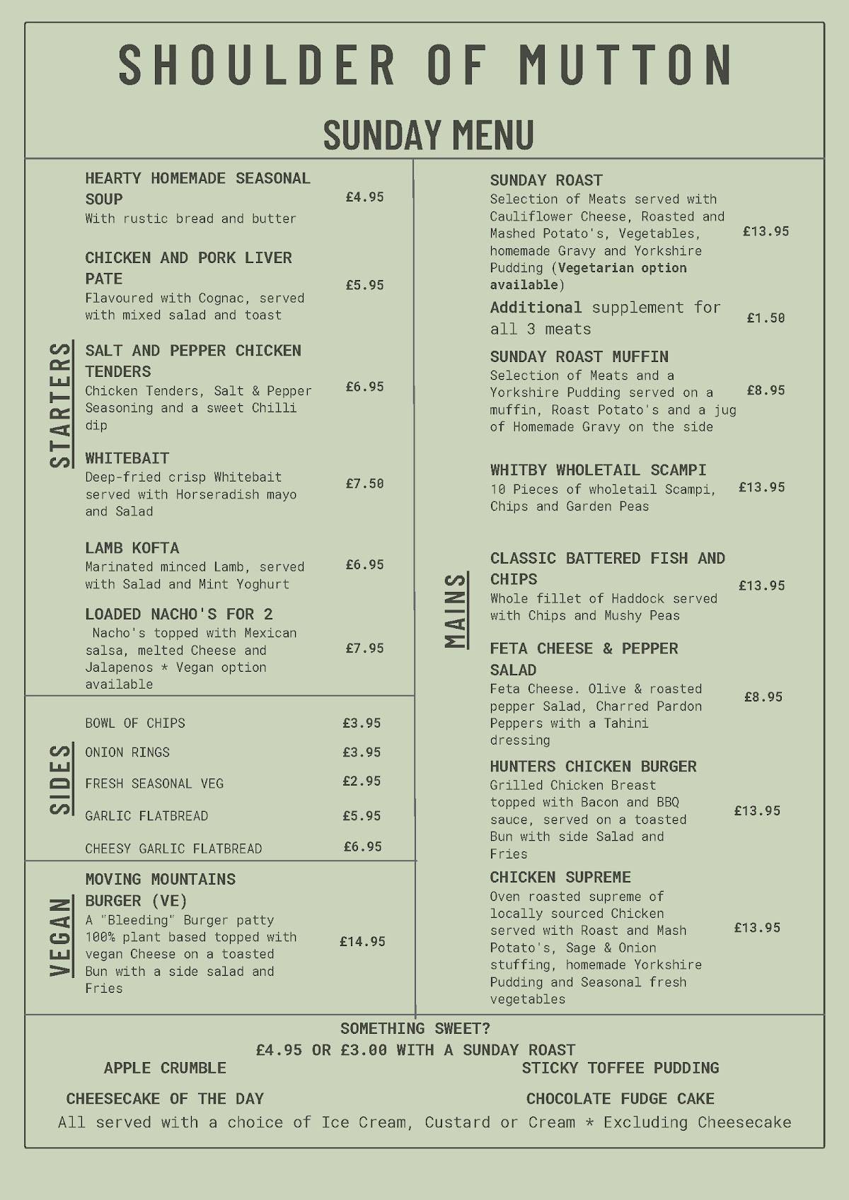 Menu at The Shoulder Of Mutton pub & bar, Chapel-en-le-Frith