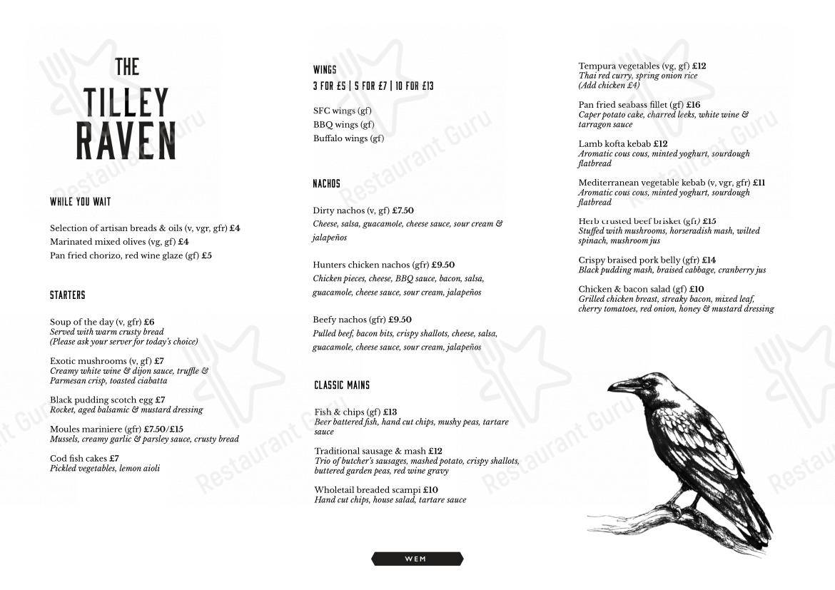 Menu at Tilley Raven pub & bar, Shawbury
