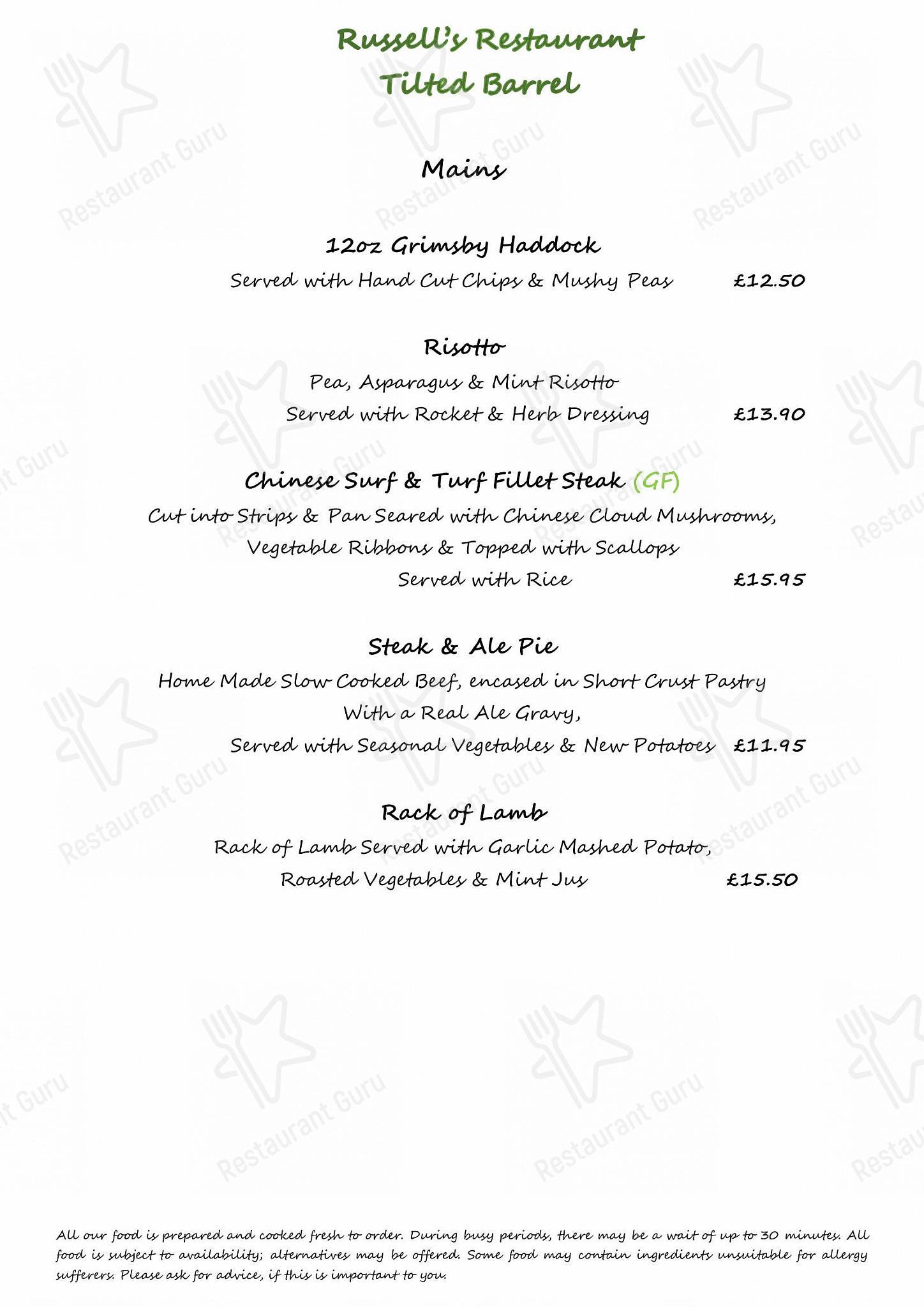 Menu at The Tilted Barrel, Grimsby, 2 Kirk Gate
