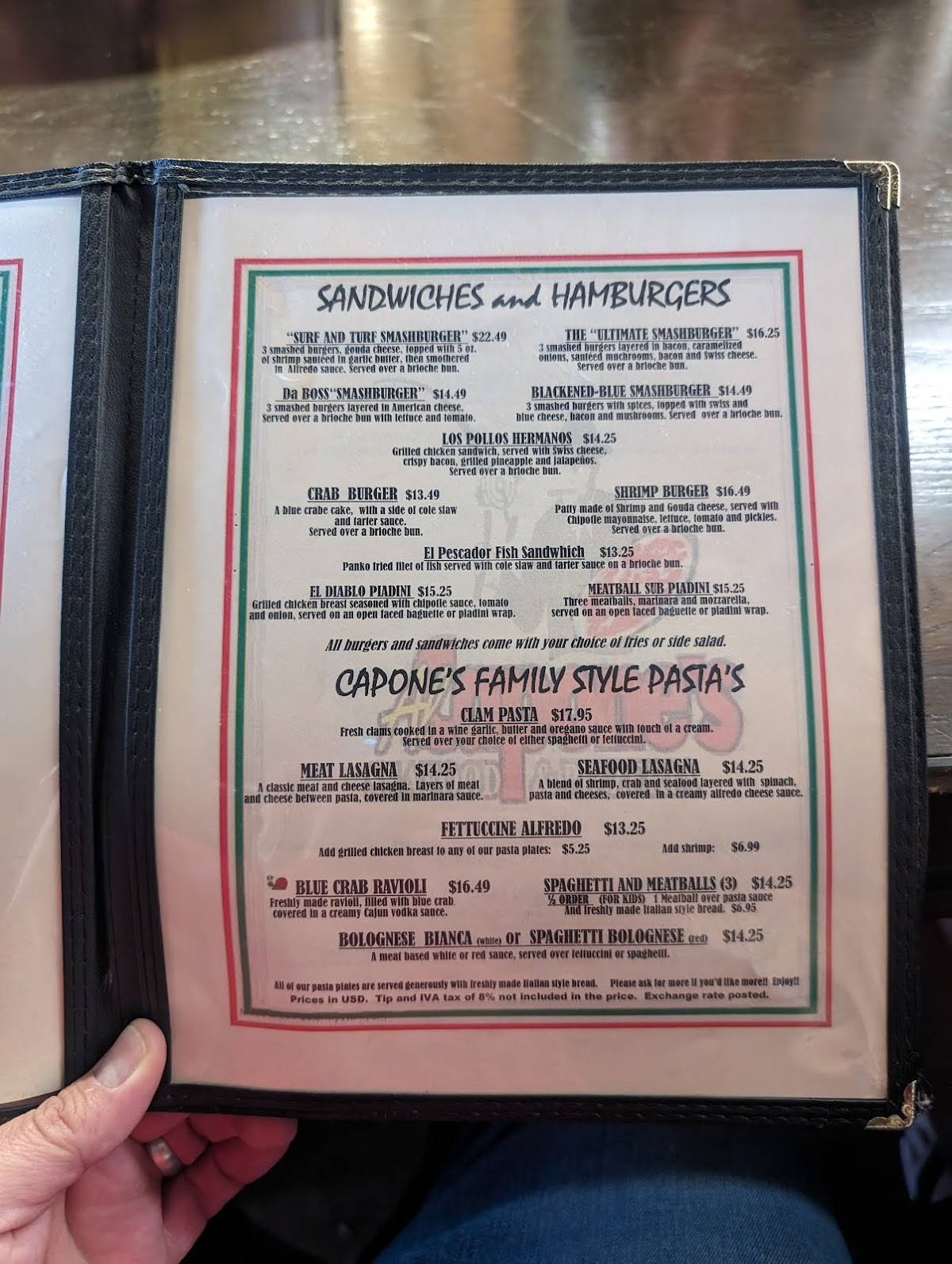 Menu at Al Capone's Seafood and Pizzeria, Puerto Peñasco