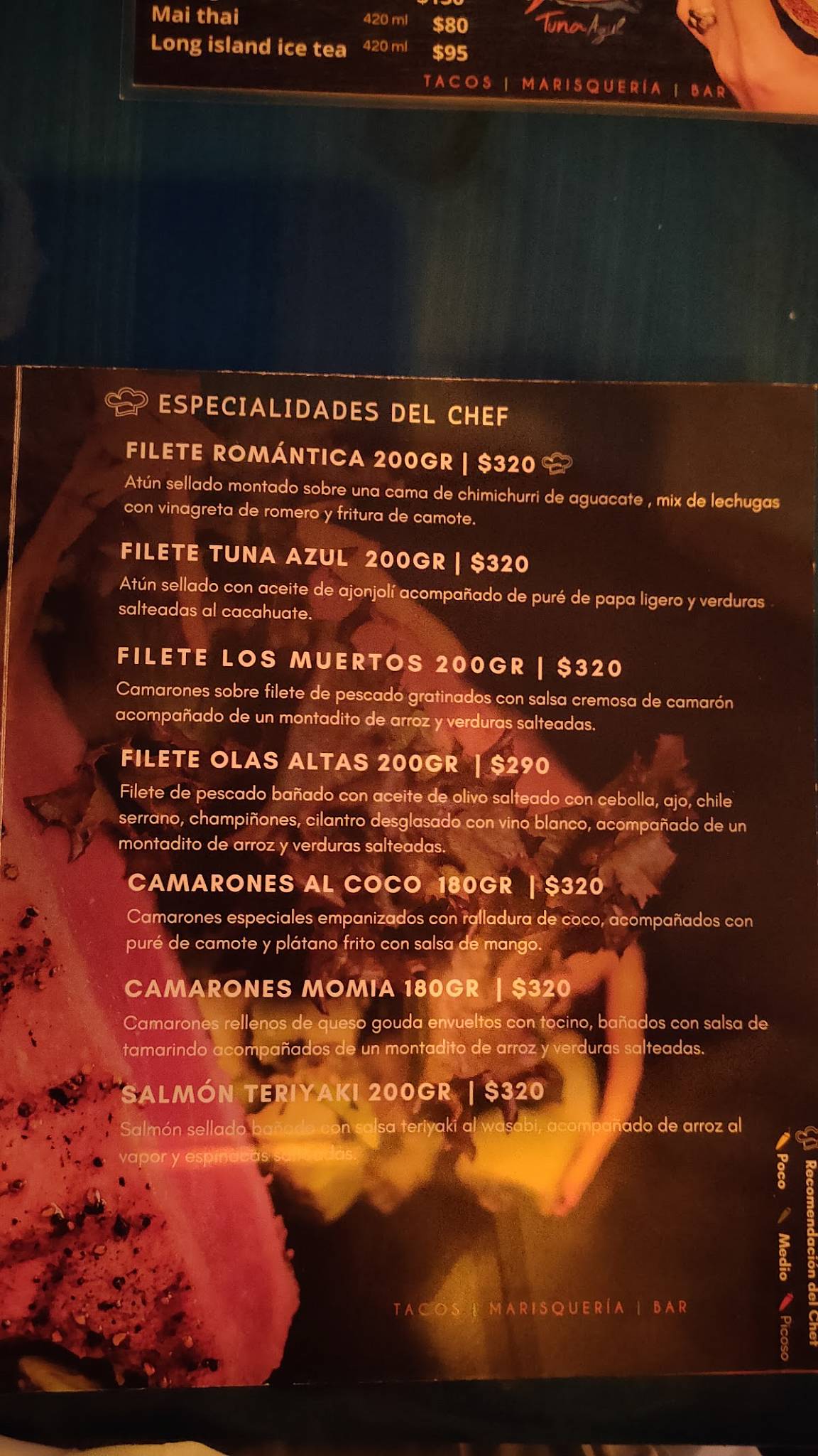 Carta del restaurante Tuna Azul Zona Romantica, Puerto Vallarta
