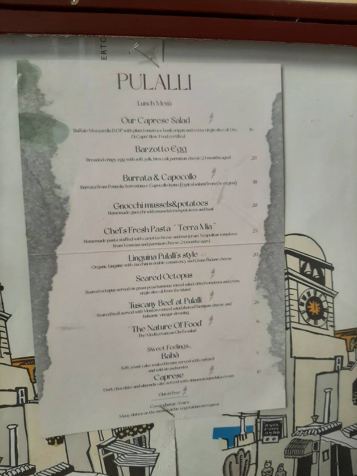Menu at Pulalli pub & bar, Capri, Piazza Umberto I