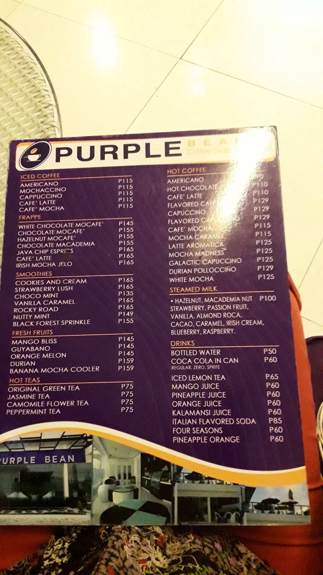 Carta de Purple Bean Coffee Shop And Resto Bar, Dávao, 4JFM+XFP