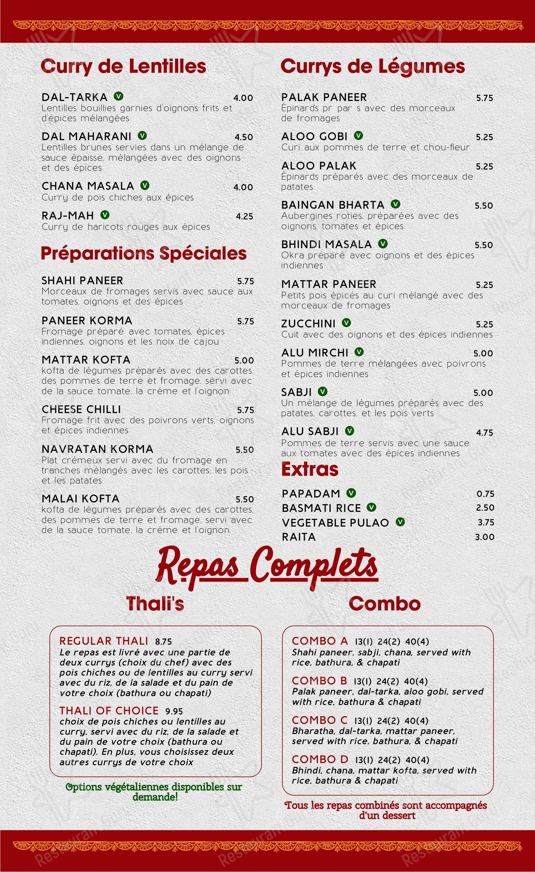 Menu au Pushap restaurant, Montréal, Pare St