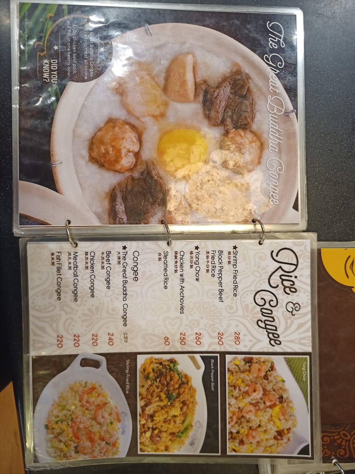 Menu at The Great Buddha Cafe, Manila
