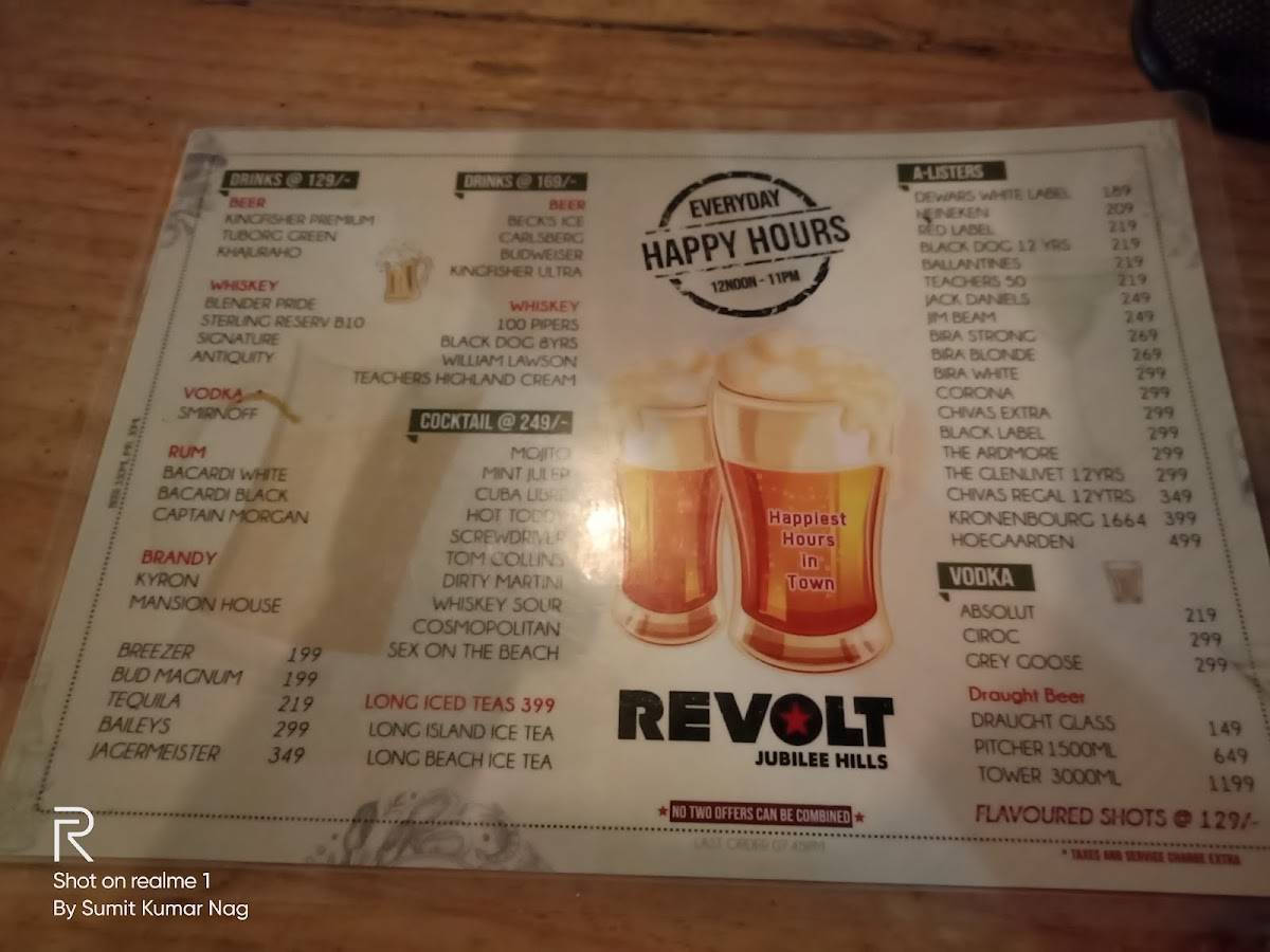 Menu at REVOLT BAR N KITCHEN, Hyderabad, 644