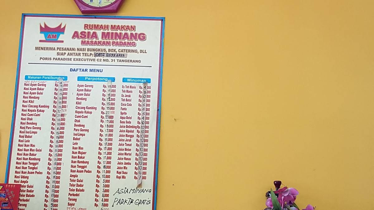 Carta del restaurante RM ASIA MINANG, Tangerang