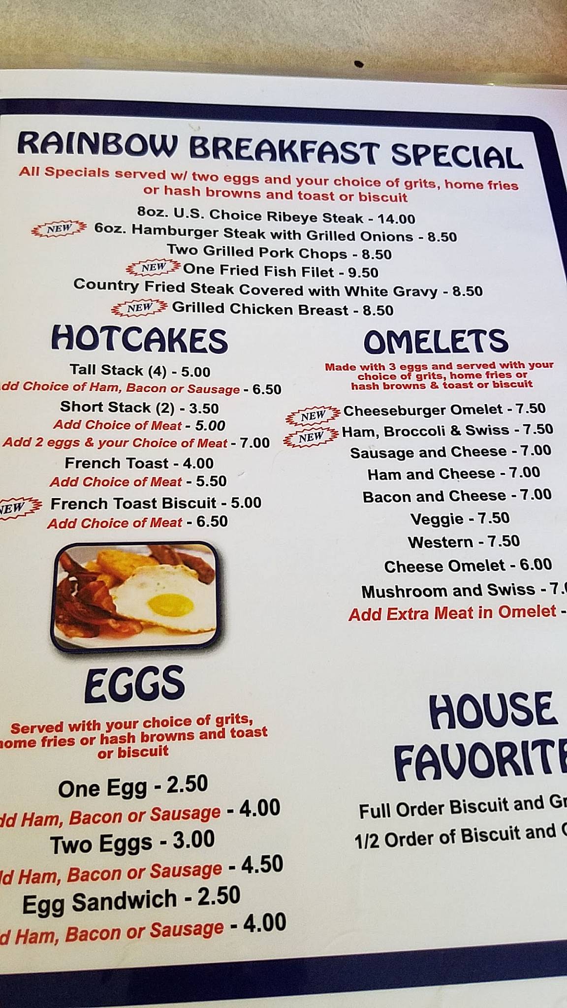 Menu at Rainbow Family Restaurant, Mascotte