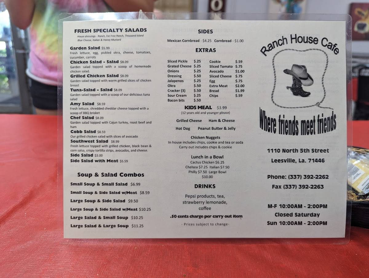 Menu at Ranch House Cafe, Leesville