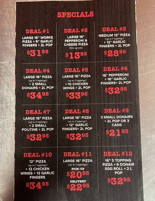 Menu at Randy's Pizza & Donair pizzeria, Lower Sackville