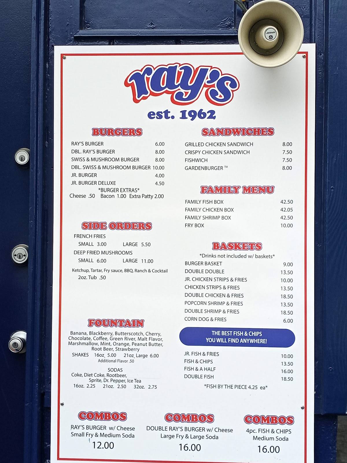 Menu at Ray's Drive In restaurant, Everett