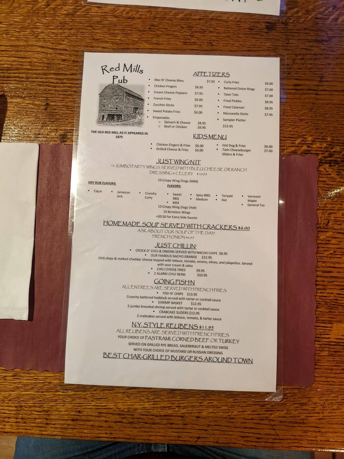Menu at Red Mills Pub, Mahopac, 575 NY-6N