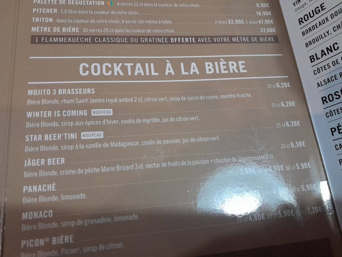 Menu au 3 Brasseurs Valenciennes-Petite-Forêt pub et bar, Petite-Forêt