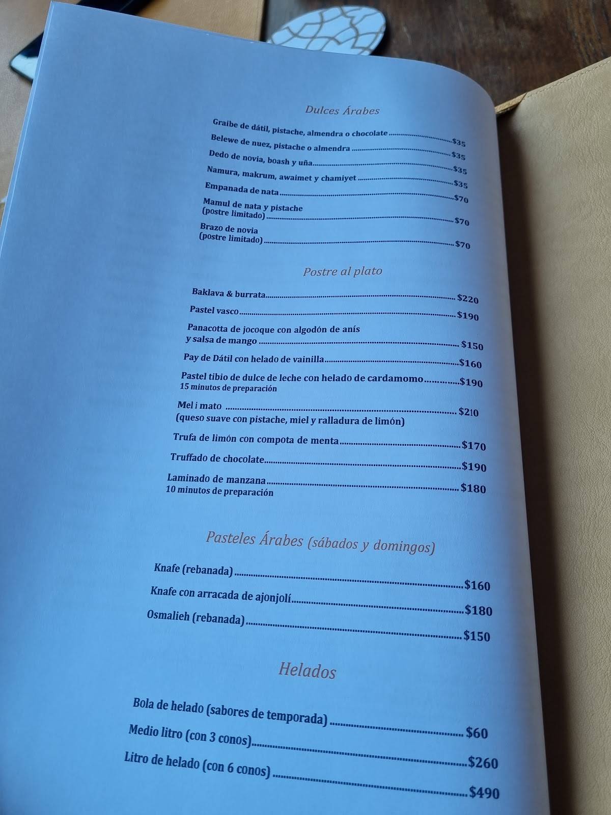 Carta del restaurante Al Andalus, Ciudad del México, Av. Insurgentes ...