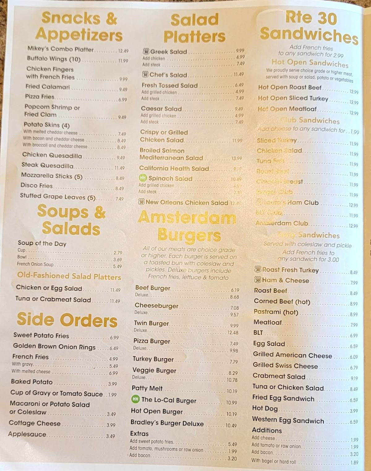 Menu at Amsterdam Diner restaurant, Amsterdam