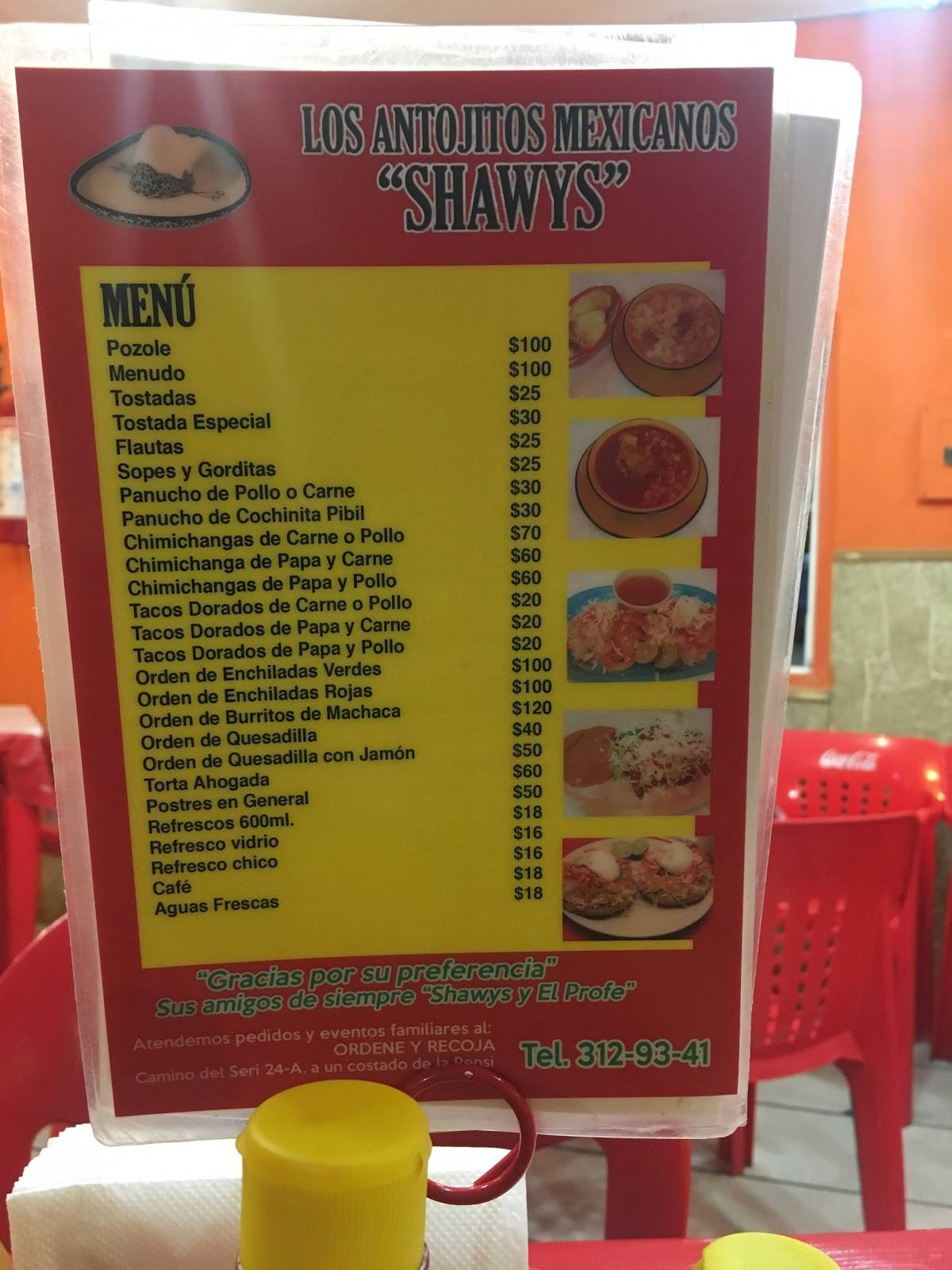Carta del restaurante Antojos Mexicanos Shawys y el Profe, Hermosillo
