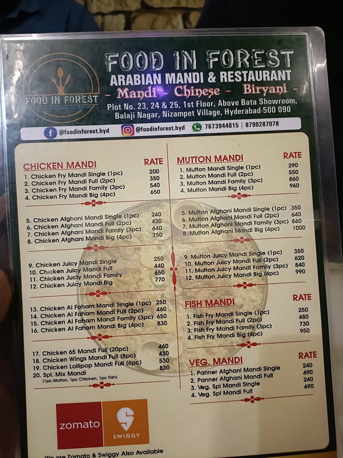 Menu at Arabian Mandi Nizampet, Hyderabad